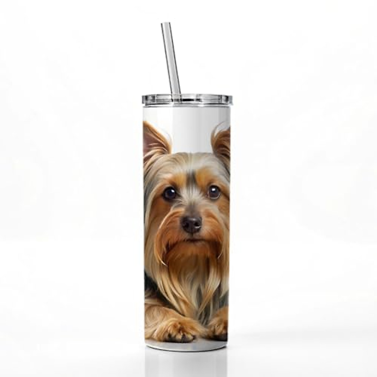 Silky Terrier Dog Photo Skinny Tumbler 20oz with Straw Insulated Water Bottle Gift