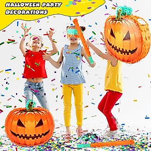 Halloween Pumpkin Pinata with Pinata Stick Confetti Blindfold Halloween Hanging Pinata for Halloween Birthday Party Supplies Photo Prop