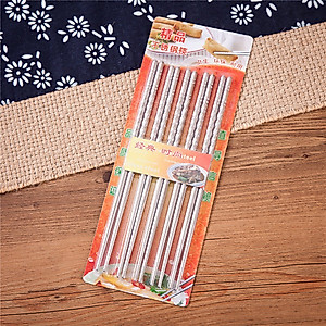 10 Pcs (5 Pairs) High Quality Spiral Design Silver Stainless Steel Chopsticks
