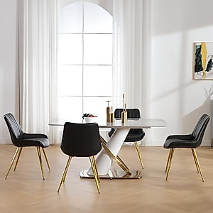 Shunzhi Mid-Century Modern Dining Chairs Set of 2 Black Leather Kitchen & Dining Room with Gold Legs Upholstered Kitchen Chairs Gold Accent Chairs Comfy Side Chairs with Back for Dining Living Room