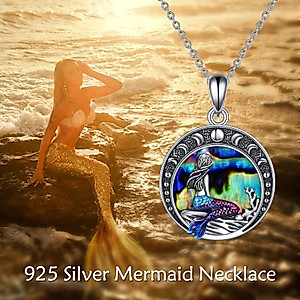 LUHE Mermaid Gifts Necklace Jewelry Gifts Sterling Silver Sea Mermaid Crescent Moon Pendant Necklace Christmas Birthday Gifts Jewelry for Women