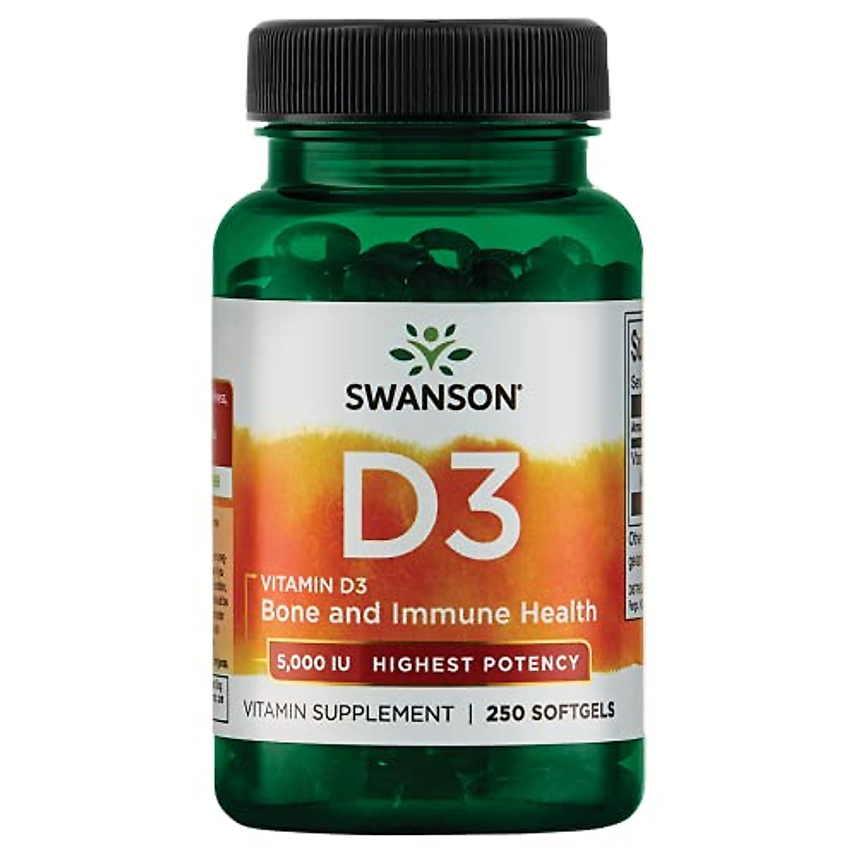 Swanson Vitamin D-3 5000 IU Bone Health Immune Support Healthy Muscle Function D3 Supplement (cholecalciferol) 125 mcg 250 Softgels Count