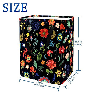 Flowers and Leaves Print Collapsible Laundry Hamper, 60L Waterproof Laundry Baskets Washing Bin Clothes Toys Storage for Dorm Bathroom Bedroom
