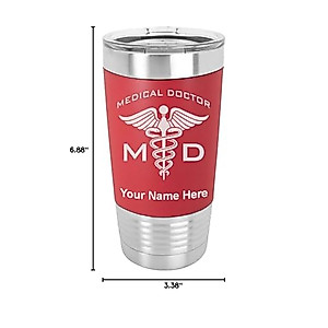 LaserGram 20oz Vacuum Insulated Tumbler Mug, MD Medical Doctor, Personalized Engraving Included (Silicone Grip, Red)