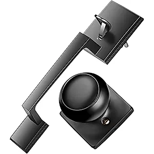 Front Door Handle, Front Entry Door Lock with Knob Zinc Alloy Waterproof IP65 Half Handleset for Right & Left Sided Doors, Black