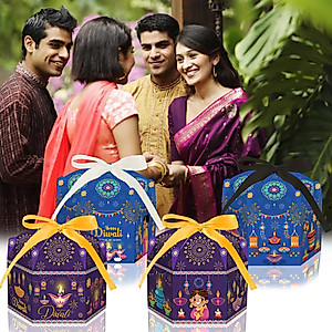KYMY Diwali Treat Boxes, 12pcs Happy Diwali Goodie Candy Gift Boxes for Snack Sugar Chocolate, India Festival of Lights Gift Boxes, India Festival Party Favor for Diwali Decorations