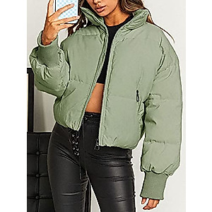 ZCSIA Women's Winter Long Sleeve Full Zipper Oversized Baggy Puffer Short Down Jacket Coat,PeaGreen,XSmall
