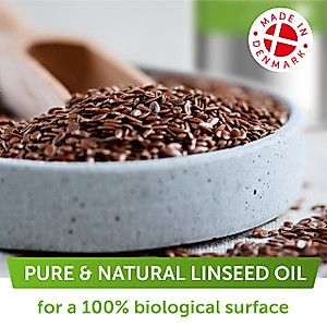 Nordicare Linseed Oil for Wood - 100% Pure & Natural Linseed Oil for Entire Indoor Area - Food-Safe Raw Linseed Oil for Wood Furniture - Underlines the Original Wood Structure - Made in Denmark 16.9oz