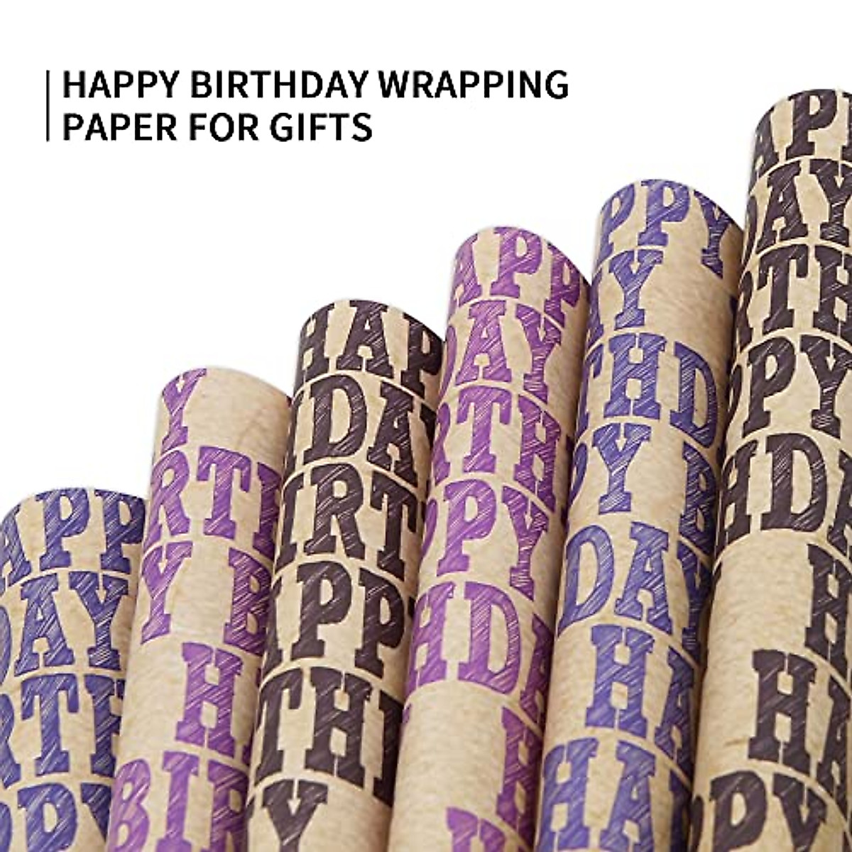 Happy Birthday Wrapping Paper for Men Boys Women Girls Adults Kids 3 Colors ''Happy Birthday'' Lettering Design Brown Birthday Gift Wrapping Paper 6 Sheets Folded Flat 20 X 28 Inches