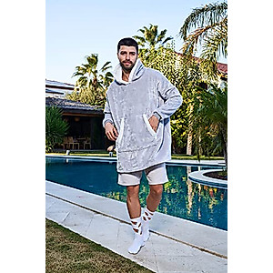 FEDERI The Original Oversized Sherpa Wearable Blanket Hoodie | Plush Fleece Blanket Sweatshirt with Pockets and Sleeves for Men and Women | One Size Fits All (32x44 inches) (Gray)