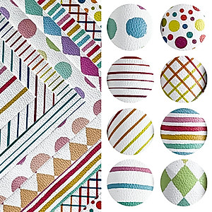 ONEART | 8 Pcs Printed Lychee Texture Faux Leather Sheets, 8"×12" Colorful Geometric Synthetic Leather Fabric for Earrings DIY Crafts Making-Rainbow