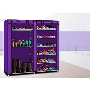 GOODSILO 6 Layer Dual Row 9 Shelf Shoe Rack Storage Organizer Shoe Shelves Closet Cabinet with Dustproof Cover for Bedroom, Wardrobe, Hallway, Entryway Purple