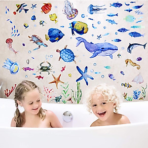 116 Pieces Ocean Wall Decals Under The Sea Fish Wall Nursery Decals Removable Peel and Stick Art for Kids Baby Bedroom Living Room Bathroom (Lovely Colors)