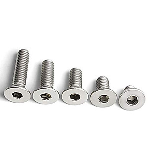 M6 x 8mm 12mm 16mm 20mm 25mm Flat Head Hex Socket Cap Screws Countersunk Bolts, 304 Stainless Steel, Fully Threaded, Bright Finish, Metric Allen Hex Drive, Assortment Kit 50PCS