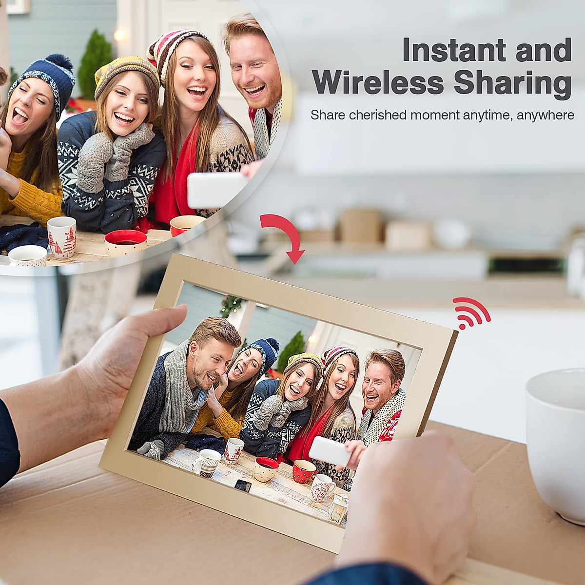 Digital Picture Frame 10.1 inch Wi-Fi Digital Photo Frame, Smart Wi-Fi Photo Frame Electronic with 32GB Storage IPS Display, Easy Setup to Share Photos or Videos by Frameo App Anywhere Anytime