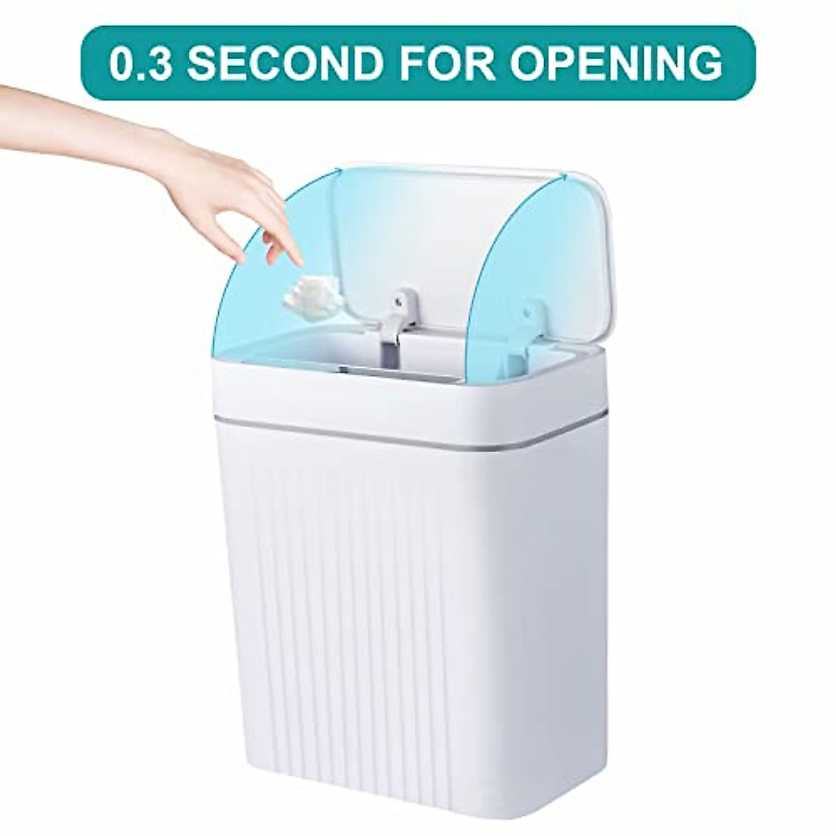 BURLAND 2.1 Gallon Automatic Bathroom Trash Can with Lid, Smart Bathroom Home Electric Trash Cans with Gray Lid, Slim Plastic Narrow Garbage Can, Gray Lid