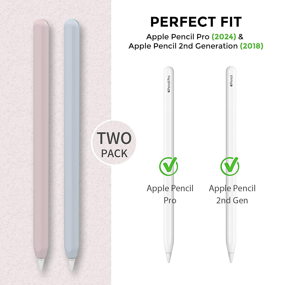 AhaStyle Silicone Case for Apple Pencil 2nd Generation & Apple Pencil Pro (2024) Sleeve Skin Ultra Thin Apple Pencil Protective Cover Compatible with Magnetic Charging and Double Tap (Blue, Pink)