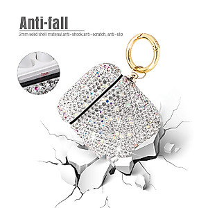 Luxurious Rhinestone AirPods Case, Protective Bling Diamonds AirPod Charging Protective Case Cover for Apple I10/I12 TWS (Silver with Keyring)