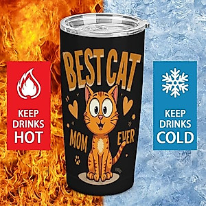 Best Cat Mother Ever Cute Orange Cat 20 OZ Stainless Steel Tumbler Travel Car Coffee Mug with Straw Lid Cleaning Brush Coffee Tumbler Mug for Women Men