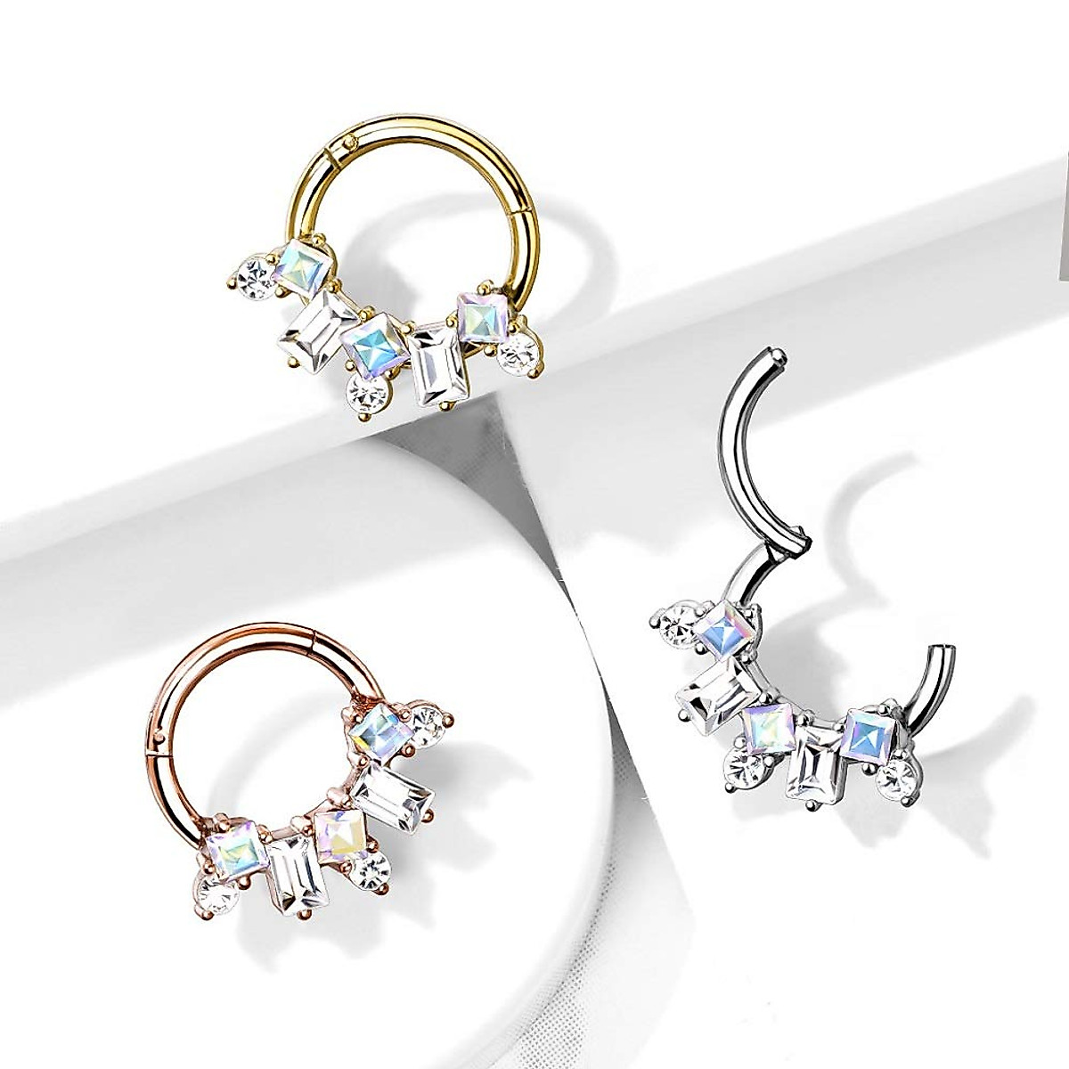 Pierced Owl 16GA Stainless Steel Multi CZ Crystal Fan Cartilage Helix Daith Septum Hinged Segment Ring (Silver Tone)