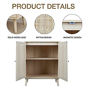 QHITTY Rattan Sideboard Buffet Cabinet, Accent Kitchen Storage Cabinet Console Table with Adjustable Shelves for Living Room, Dining Room, Bedroom (Natural)