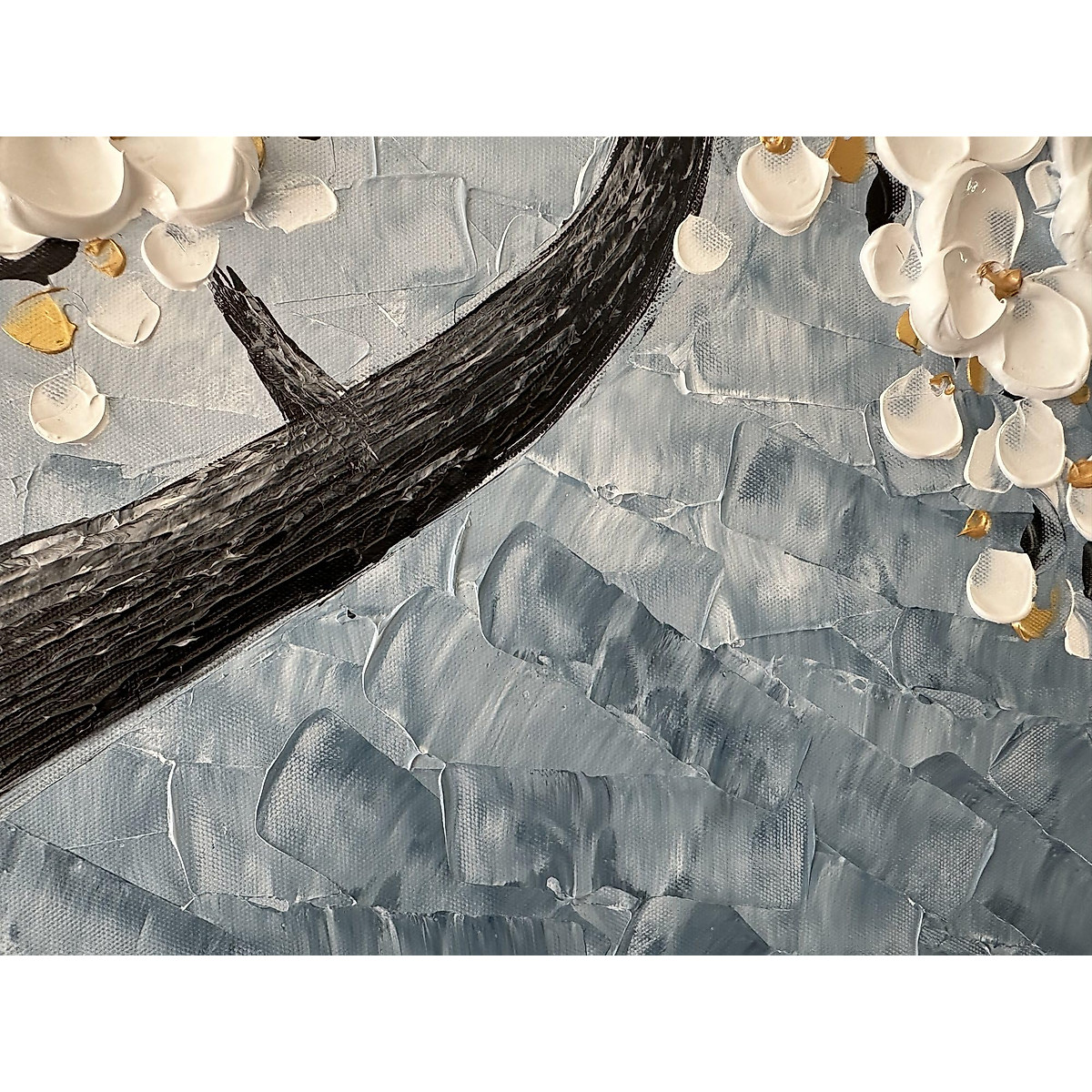 zoinart Hand Painted 3D Floral Oil Paintings on Canvas 48x24 Inches Abstract White Flower Modern Large Canvas Wall Art Contemporary Tree Art Texture Artwork Home Decorations