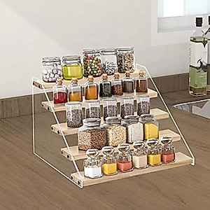 VAEHOLD Spice Rack Organizer for Cabinet & Countertop - Seasoning Organizer Spice Shelf - Space Saving Wooden Display Risers Shelf Showcase Fixtures Jewelry (5 Tier)