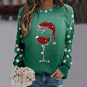 Christmas Shirt Halloween Tops for Women Funny Letter Print Funny Xmas Pullover Tops Baggy Cardigans Regular fit Fall Football Sweaters for Women Long Dresses for Women Wedding Guest Casual