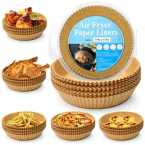 BLUELF 120 Pcs Air Fryer Paper Liner, Disposable Air Fryer Liners Round, Non-stick Oil-proof Air Fryer Paper for Baking Roasting Microwave 7.9inch(Nature)