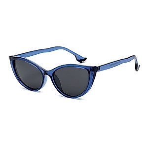 VIVIENFANG Retro Polarized Cat Eye Sunglasses for Women, Vintage Designer Navy Blue Cateye Women's Shades VF2219D