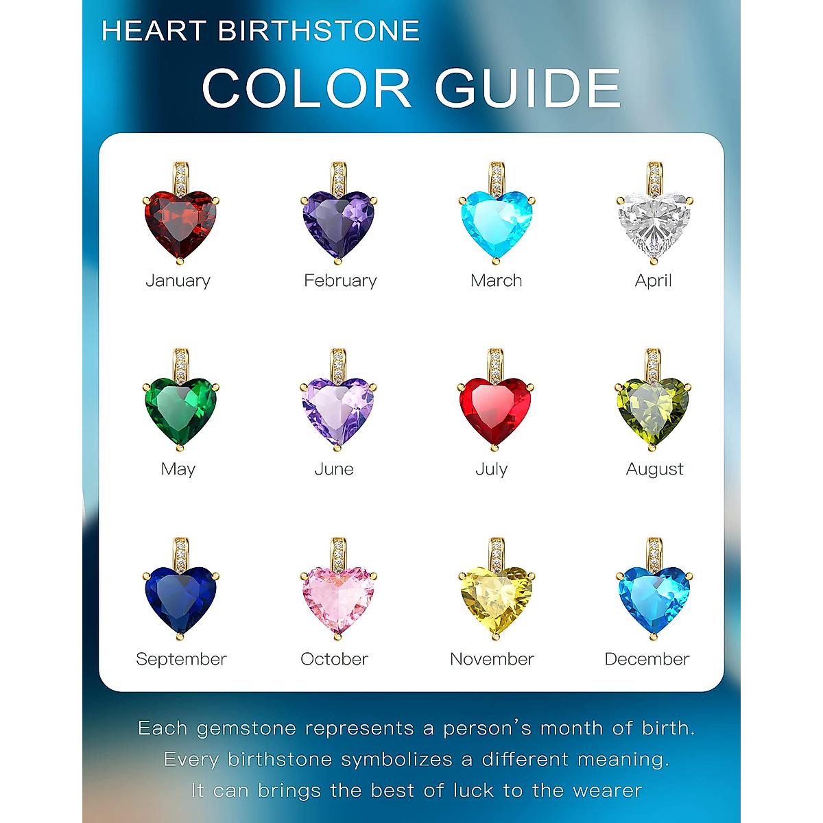 MIDDLUX Gold Heart Necklace, Charm Necklace, March Birthstone Jewelry, March Birthstone Necklace, Aquamarine Necklace, March Birthday Gifts for Women