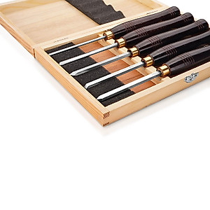 Urbansential Woodworking HSS Wood Turning Tools Lathe Chisel Set of 5 pcs Mini with Wooden Box, Ideal for Pen Turning and Small Projects