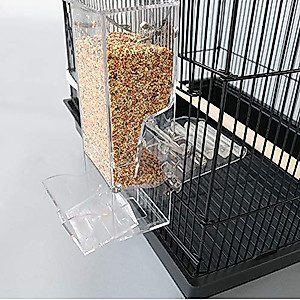 Automatic Bird Seed Feeder with Perch, Free Install Acrylic Transparent Parrot Foraging Feeders Cage Accessories for Small and Medium Parrots Parakeets Cockatiels Lovebirds Sun Conures Caique Finches