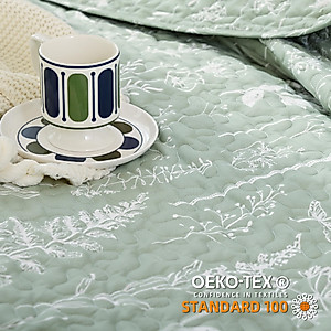 JANZAA Quilts Queen Size Sage Green Quilt Botanical with Floral Pattern Microfiber Bedspreads Queen Size 3 Pieces Lightweight Comforter Reversible Bedding Set with 2 Pillow Cases