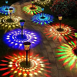 GPRDBTN Solar Pathway Lights 8 Pack, Color Changing + Warm White Solar Garden Lights, Waterproof Solar Powered Lighting, Automatic on/Off Led Landscape Lighting for Yard, Garden, Lawn and Walkway…