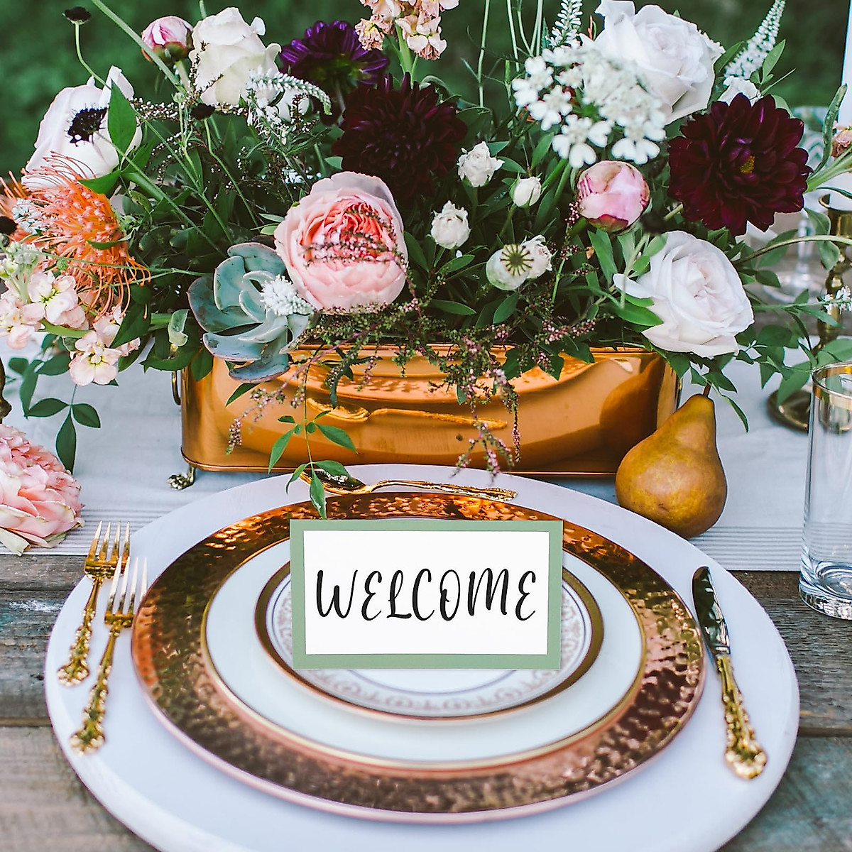 Whaline 100Pcs Sage Green Place Cards 3.5 x 2 Inch White Blank Tented Cards Wedding Seating Cards for Party Table Setting Supplies