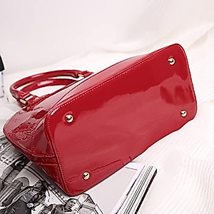 Platopotato Women's Satchel Purse Large Tote Lady Shoulder Bag Patent Leather Handbag Top Handle Shell Bag Black