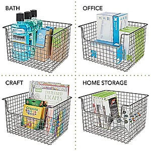 mDesign Metal Wire Food Storage Basket Organizer with Front Dip Opening for Organizing Kitchen Cabinets, Pantry Shelf, Bathroom, Laundry Room, Closets, Garage, Concerto Collection, 8 Pack - Dark Gray