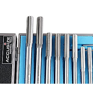 Accusize Industrial Tools Over and Under Sizes 0.1240'' Thru 0.5010'' HSS M2 Premium Chucking Reamer Set, Right Hand Cut, 14pcs/Set, 5528-SX00