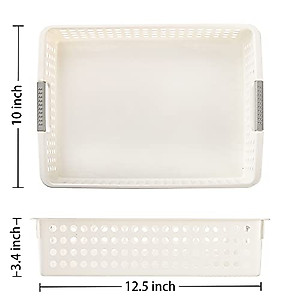 Bekith 4 Pack Plastic Storage Tray Basket, A4 Paper Storage Organizer Basket, Classroom Office School File Holder, 14 Inches x 10 Inches x 3.4 Inches, White