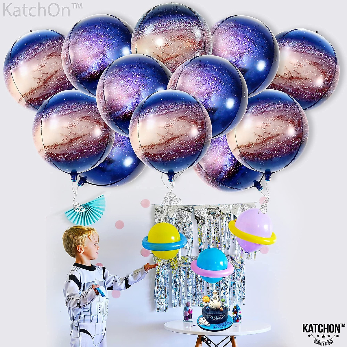 KatchOn, Galaxy Balloons for Galaxy Decorations - 22 Inch, Pack of 12 | Space Balloons for Galaxy Birthday Party Decorations, Space Decorations | Planet Balloons, Two The Moon Birthday Decorations