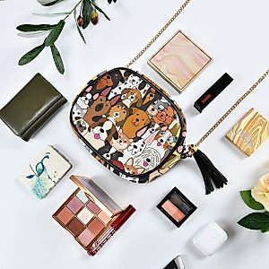 ALAZA PU Leather Small Crossbody Bag Purse Wallet Cute Doodle Dog Print Animal Cell Phone Bags with Adjustable Chain Strap & Multi Pocket