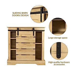 IULULU Buffet Cabinet, Wooden Accent Sideboard with Sliding Barn Door and Interior Shelves for Hallway, Kitchen, Living Room, Bedroom Table, Natural