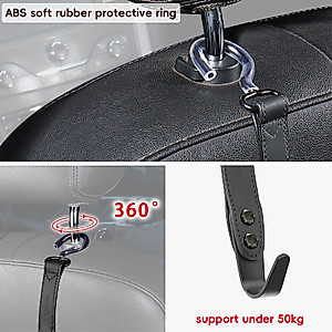 compuda Car Hooks,Car Purse Hook,Car Headrest Hook 2 Pack Leather Headrest Hooks for car accessories,SUS304 Car Bag Hooks(Black)