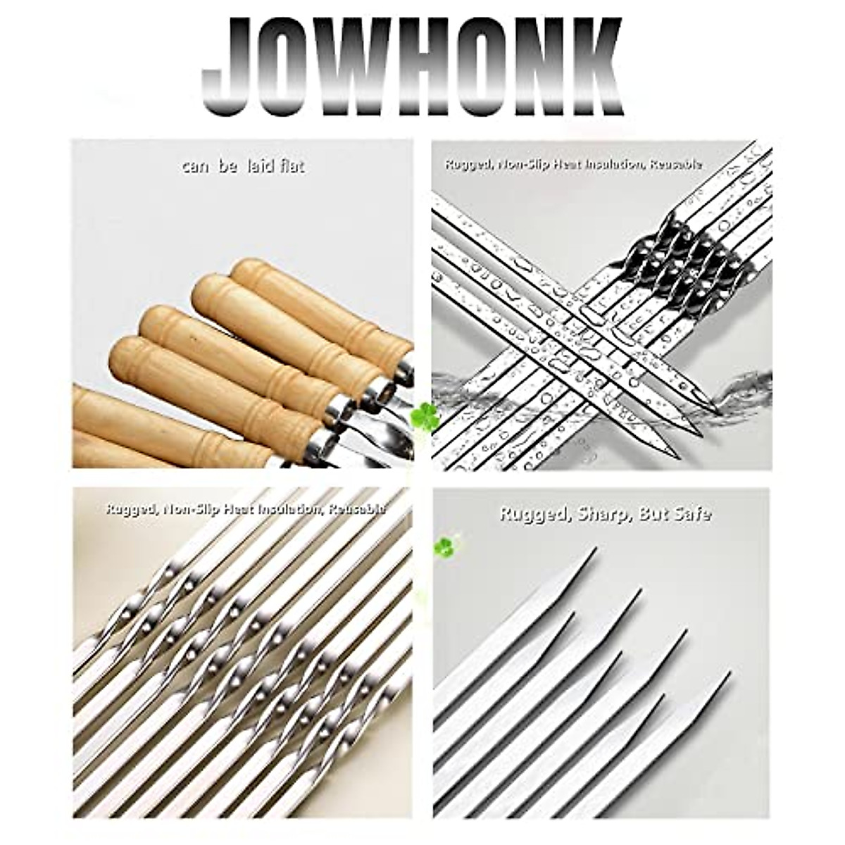 Large Size Kabob Skewers 22 inch Flat Metal BBQ Barbecue Skewer Wooden Handle Stainless Steel Shish Kabob Stick Wide Reusable Grilling Set Meat Shrimp Chicken Vegetable Kebab Fork Sausage-12PCS
