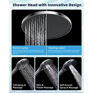 Hibbent Self-cleaning Shower Head, 10'' High Pressure Rainfall Shower Head, Showerhead Combo/Handheld Shower Head, 12'' Adjustable Curved Shower Extension Arm, 71'' Hose, 2 Shower Head Holders, Chrome