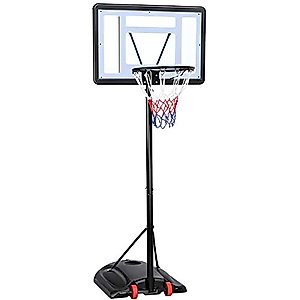 Topeakmart Youth Portable Basketball Hoop System Stand 7.2-9.2 ft Height-Adjustable for Indoor Outdoor w/ 2 Wheels, Fillable Base & 32in Backboard