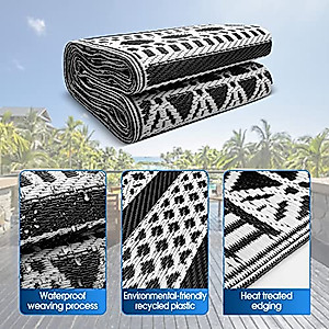 Reversible Waterproof Outdoor Rug Tangier – 5’ x 8’ Black & White – Polypropylene Straw Mat for Camping, RV, Trailer, Indoor, Terrace, Deck, Backyard & Garden – Large Modern Area by LUOMU RUGS