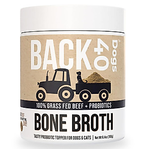 Back 40 Dogs Grass-Fed Beef Bone Broth Powder for Dogs with Probiotics, Chondroitin & Glucosamine – Supports Gut Health, Joint & Immune System – Human Grade Dog Food Toppers for Picky Eaters, 6.4oz