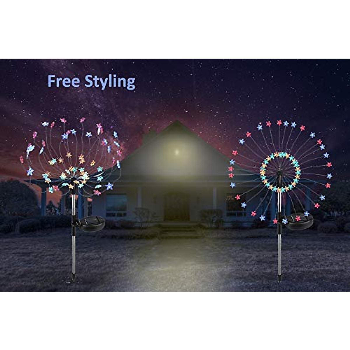 DIY Solar Garden Lights ETL Certified, Solid/Flash Color Changing LED Solar DIY Flowers Stars Lights Outdoor, RockyMars Waterproof Solar Powered Pathway Lights for Path Lawn Walkway Patio Yard, 2 Pack